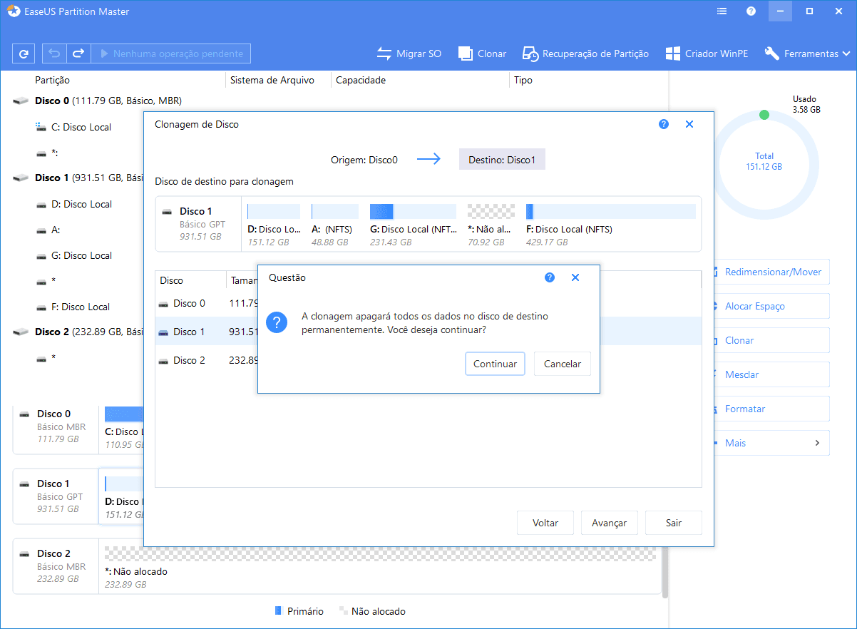 Clonar HD Maior para SSD Menor - EaseUS
